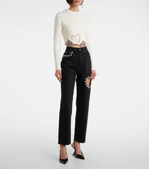 AREA Crystal-embellished Straight Leg Jeans - Black