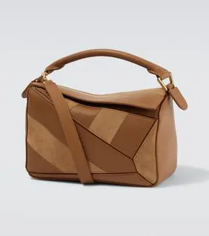 Loewe Puzzle Small Leather And Suede Shoulder Bag - Brown