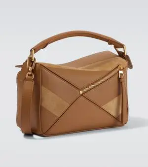 Loewe Puzzle Small Leather And Suede Shoulder Bag - Brown