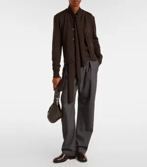 LEMAIRE Twisted Tie-detail Wool-blend Cardigan - Brown