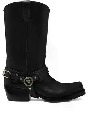 Versace Leather Cowboy Boots - Black
