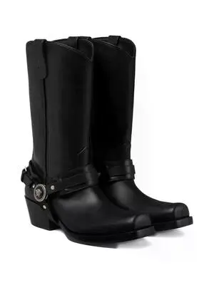 Versace Leather Cowboy Boots - Black