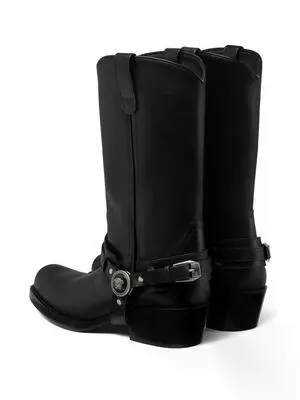 Versace Leather Cowboy Boots - Black