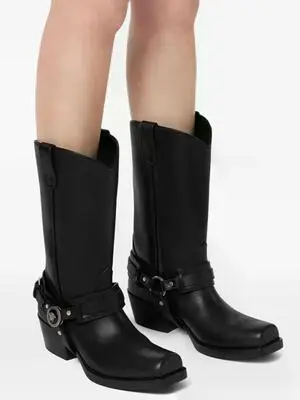 Versace Leather Cowboy Boots - Black