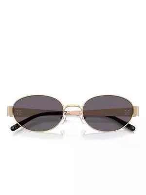 Tory Burch Logo-detail Oval-frame Sunglasses - Gold