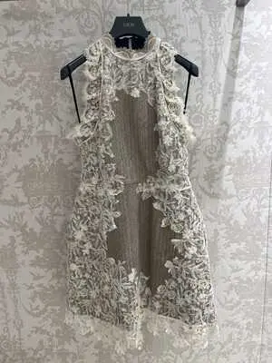 Dior Lace Embroidered Mini Dress - White