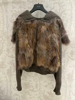 Dior Fur-panel Knit Cardigan - Brown