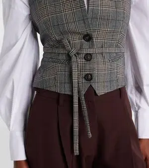 Brunello Cucinelli Belted Checked Virgin Wool Vest