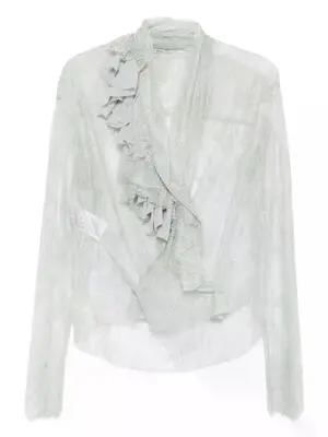 Alberta Ferretti Lace Ruffled Top - Green