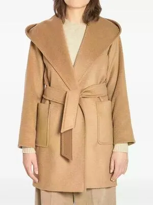 Max Mara Hooded Belted Camel Hair Coat