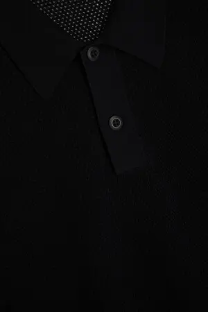 Sandro Openknit Polo Shirt - Black