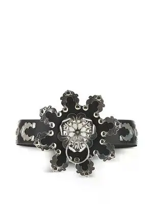 Blumarine Flower-embellished Leather Belt - Black