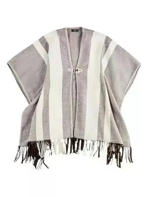 FAY Striped-fringe Poncho - Grey