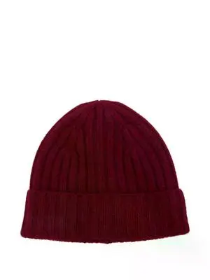 BEYOU Ribbed-Knit Cashmere Beanie Red