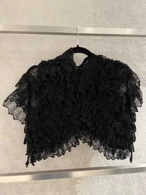 Dior Short Sleeve Ruffle Cardigan - Black
