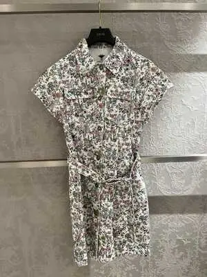 Dior Short-sleeve Belted Shirt Dress - White Floral