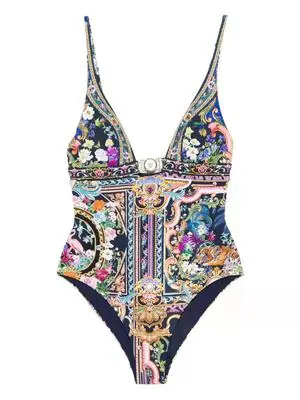 Camilla Baroque-print Clasp Swimsuit - Blue
