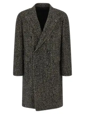 Tagliatore Tagliatore Londra Coat In Herringbone Wool Blend - Black