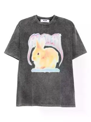 MSGM Rabbit-print Acid-wash T-shirt - Grey