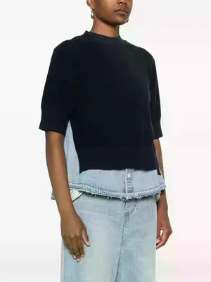Sacai Denim-paneled Knit Sweater - Blue