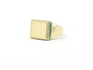 BONDEYE JEWELRY Queenie Emerald Square Signet - Yellow Gold