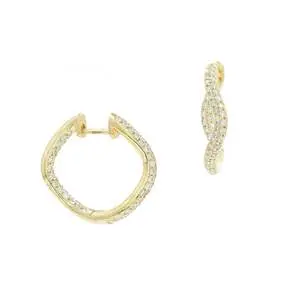 BONDEYE JEWELRY Large Hinged Wave Hoop Earrings With Pavé Diamonds - Yellow Gold