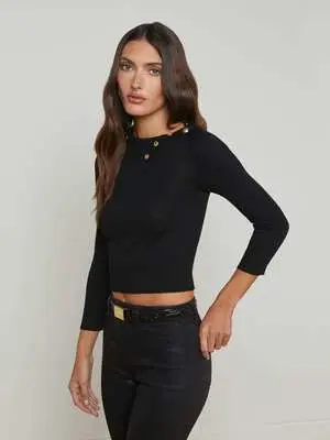 L'Agence Kamdyn Cropped Sweater - Black/gold