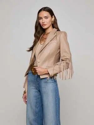 L'Agence Vashti Fringed Leather Blazer