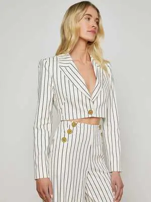 L'Agence Izzie Striped Cropped Blazer