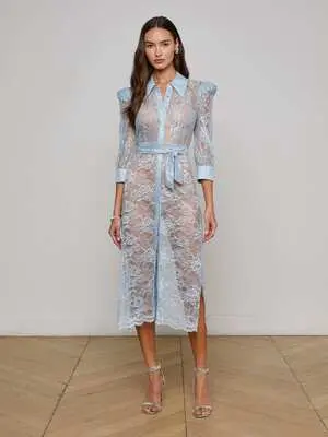 L'AGENCE Kaiya Sequined Lace Dress - Blue Fog