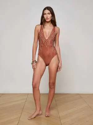 L'Agence Lisa Plunge One-piece Swimsuit - Bronze