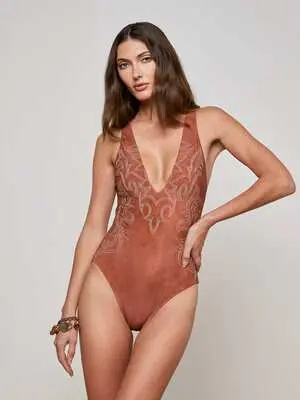 L'Agence Lisa Plunge One-piece Swimsuit - Bronze