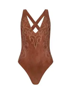 L'Agence Lisa Plunge One-piece Swimsuit - Bronze