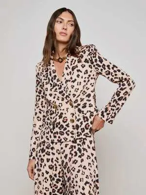 L'Agence Atmore Leopard Print Double-breasted Blazer