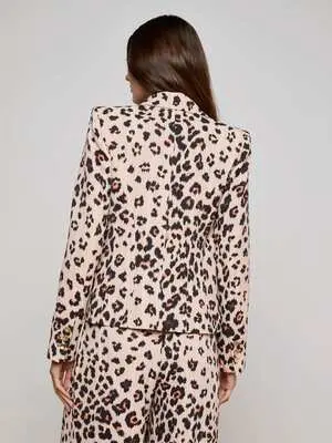 L'Agence Atmore Leopard Print Double-breasted Blazer