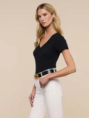 L'Agence Becca Cotton V-neck T-shirt - Black