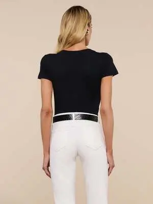 L'Agence Becca Cotton V-neck T-shirt - Black