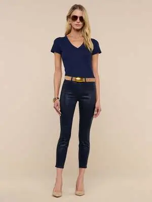 L'Agence Becca Cotton V-neck T-shirt - Navy
