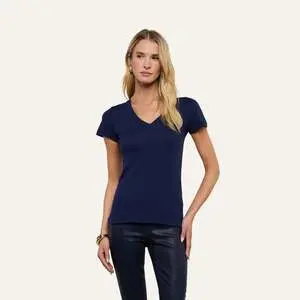 L'Agence Becca Cotton V-neck T-shirt - Navy