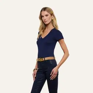L'Agence Becca Cotton V-neck T-shirt - Navy