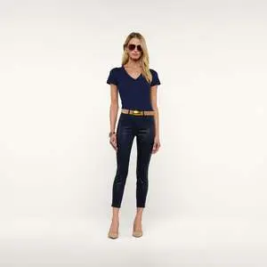 L'Agence Becca Cotton V-neck T-shirt - Navy