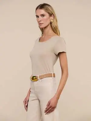 L'Agence Cory Cotton Scoopneck T-shirt - Biscuit