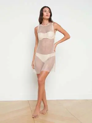 L'Agence Angela Mesh Cover-up Dress - Champagne