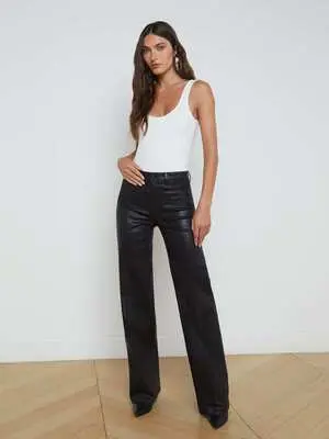 L'Agence Clayton Coated Wide-leg Jean - Noir Coated