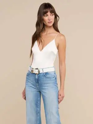 L'Agence Dara Stretch Satin Bodysuit - Ivory