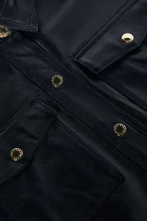 L'Agence Avina Leather Shirt - Black