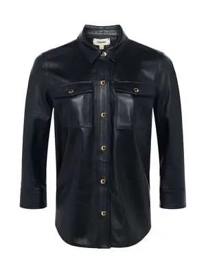 L'Agence Avina Leather Shirt - Black