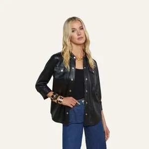 L'AGENCE Avina Leather Shirt - Black