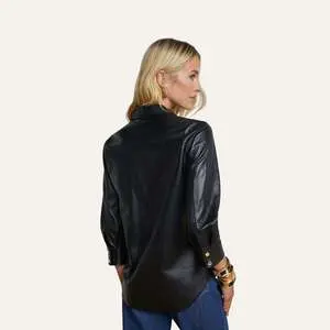 L'AGENCE Avina Leather Shirt - Black