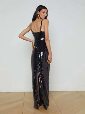 L'Agence Karma Sequin Maxi Dress - Black